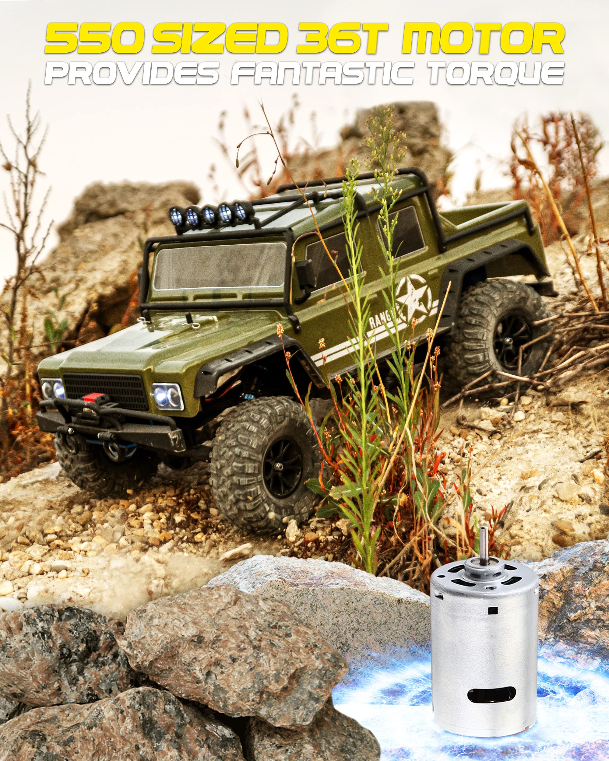 LAEGENDARY RC Crawler - 4x4 Offroad Truck for Adults - RC Rock Crawler, Fast Speed, Electric, Hobby Grade Car - 1:8 Scale, Brushed, Army Green