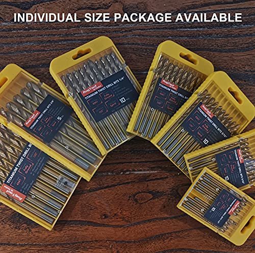 AugTouf 1/8" Titanium Drill Bits (10pcs), 4341 HSS 135° Metal Drill Bits for Wood, Metal, Steel, Plastic, Aluminum Alloy