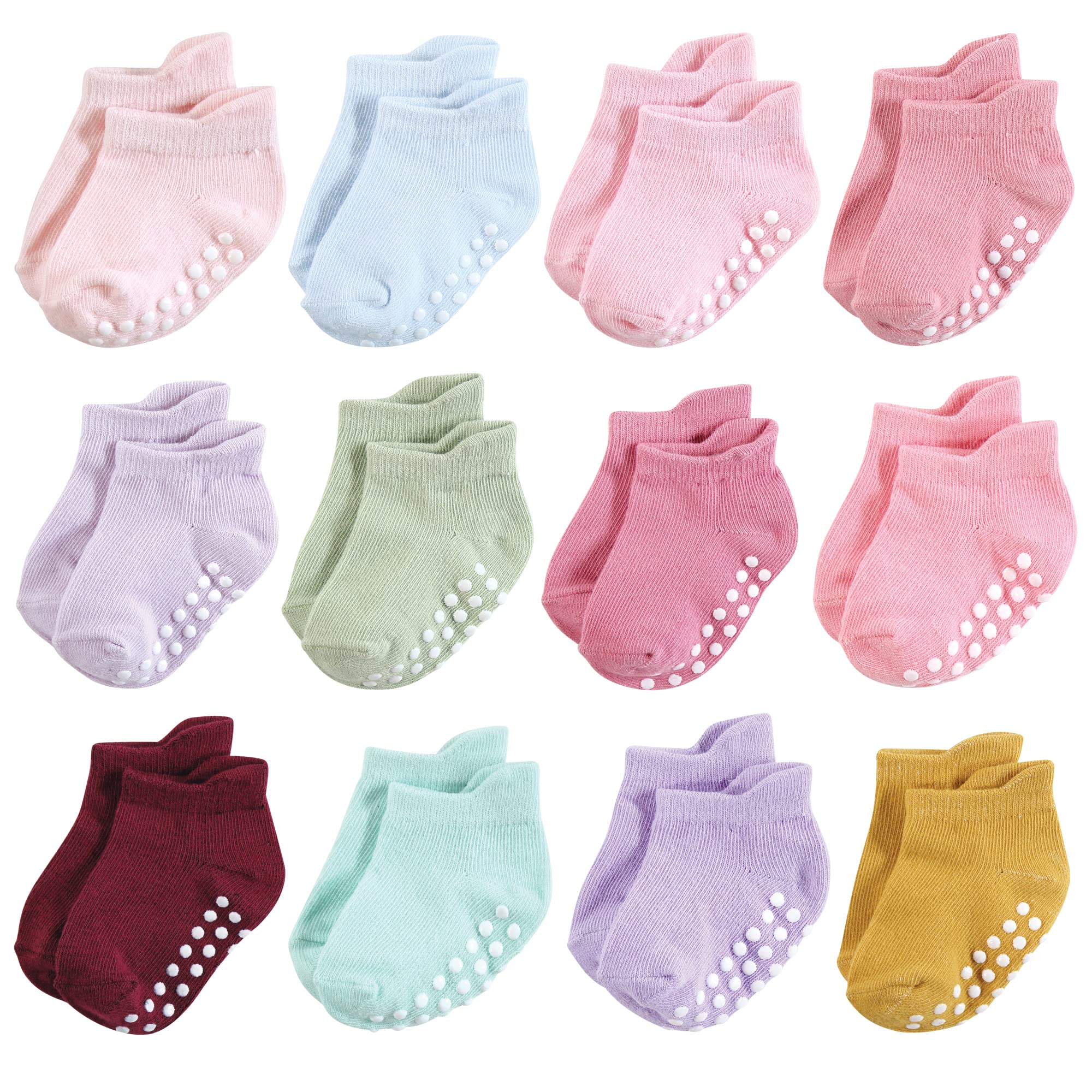 Hudson Baby Unisex Baby Non-Skid No-Show Socks, Multi Girl, 12-24 Months