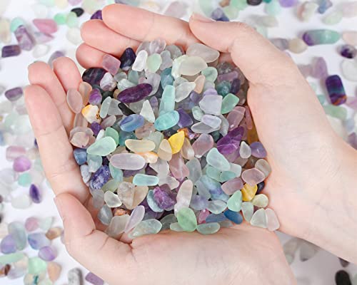 Fluorite Crystals Polished Gravel Aquarium Tumbled Stones Chips Stone Crushed Crystal Quartz Pieces Irregular Gem Rocks Home Decoration Tank Succulent Plants Vase Filler Bottom Ornament 0.55lbs