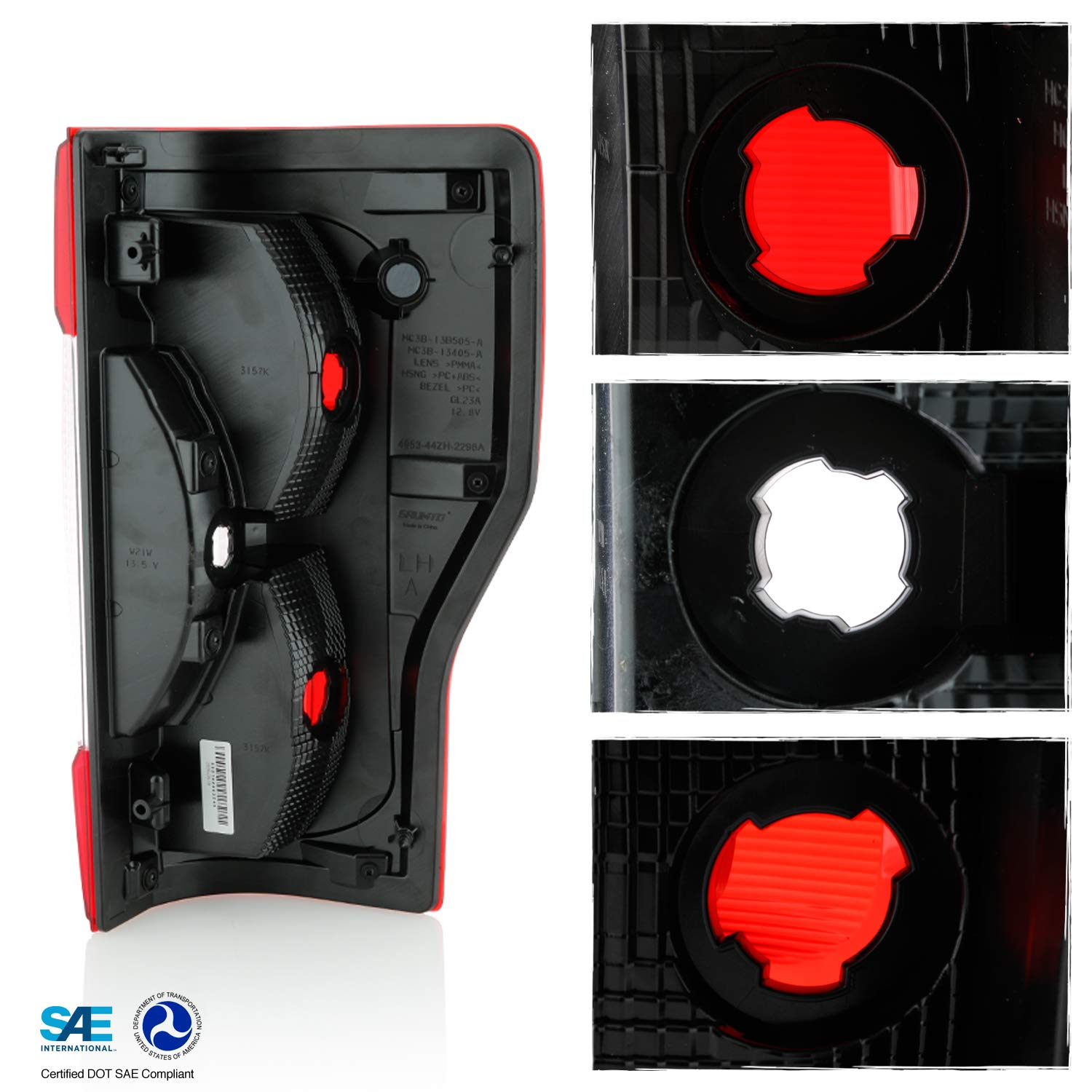 AKKON - Fits 2017 2018 2019 Ford F-250 / F350 Super Duty [w/o Blind Spot] [w/o LED] Chrome Red Tail Light Taillamp Driver Left