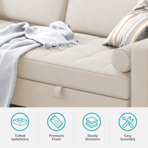 BALUS Convertible Sofa Bed, Upholstered Loveseat Futon Sofa Bed, Reversible Sleeper Sofa Bed with Cushion, Linen Fabric 2 in1 Pull Out Couch Bed for Living Room Apartment Office Bedroom Small Places