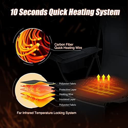 KINGS TREK Camping Chair Heated Foldable, Lightweight for Adult with Cooler, USB Heating Chair for Outdoor, Camping, Hiking, Sports(5V 2A Battery Pack Required)