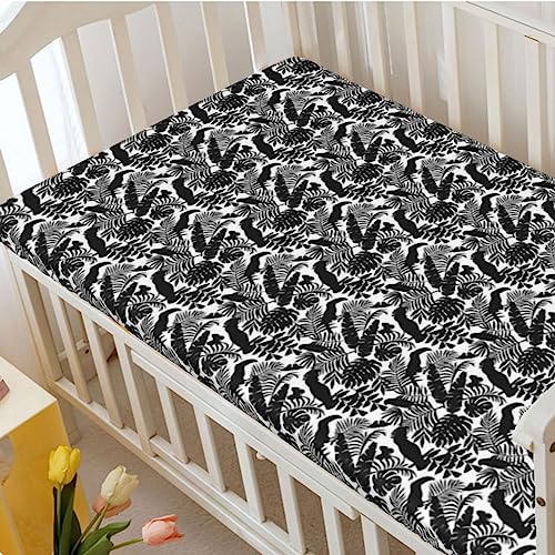 Exotic Themed Fitted Crib Sheet,Standard Crib Mattress Fitted Sheet Toddler Bed Mattress Sheets - Baby Crib Sheets for Girl or Boy,28“ x52“,Charcoal Grey White