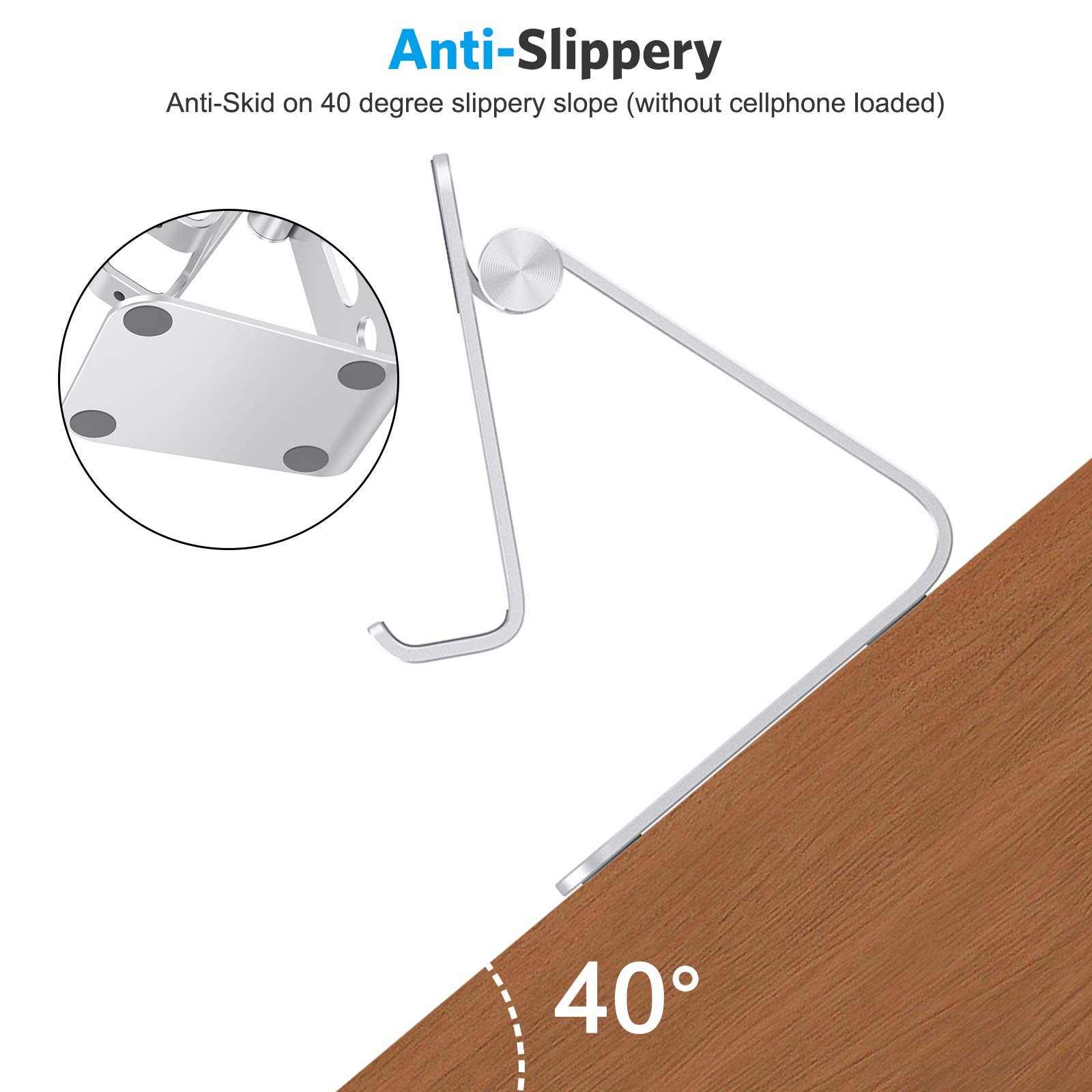 OMOTON C3 Cell Phone Stand for Desk, Larger and Exceptionally Stable, Adjustable Phone Cradle Holder with Bigger Body & Longer Arm, Compatible with iPhone 14, Tablets (7-10") and More, Silver