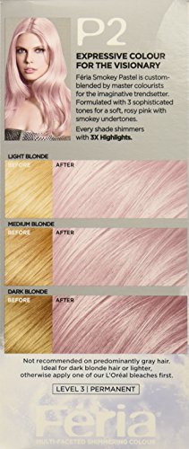 L'Oreal Paris Feria Multi-Faceted Shimmering Permanent Hair Color, P2 Rosy Blush (Smokey Pink)