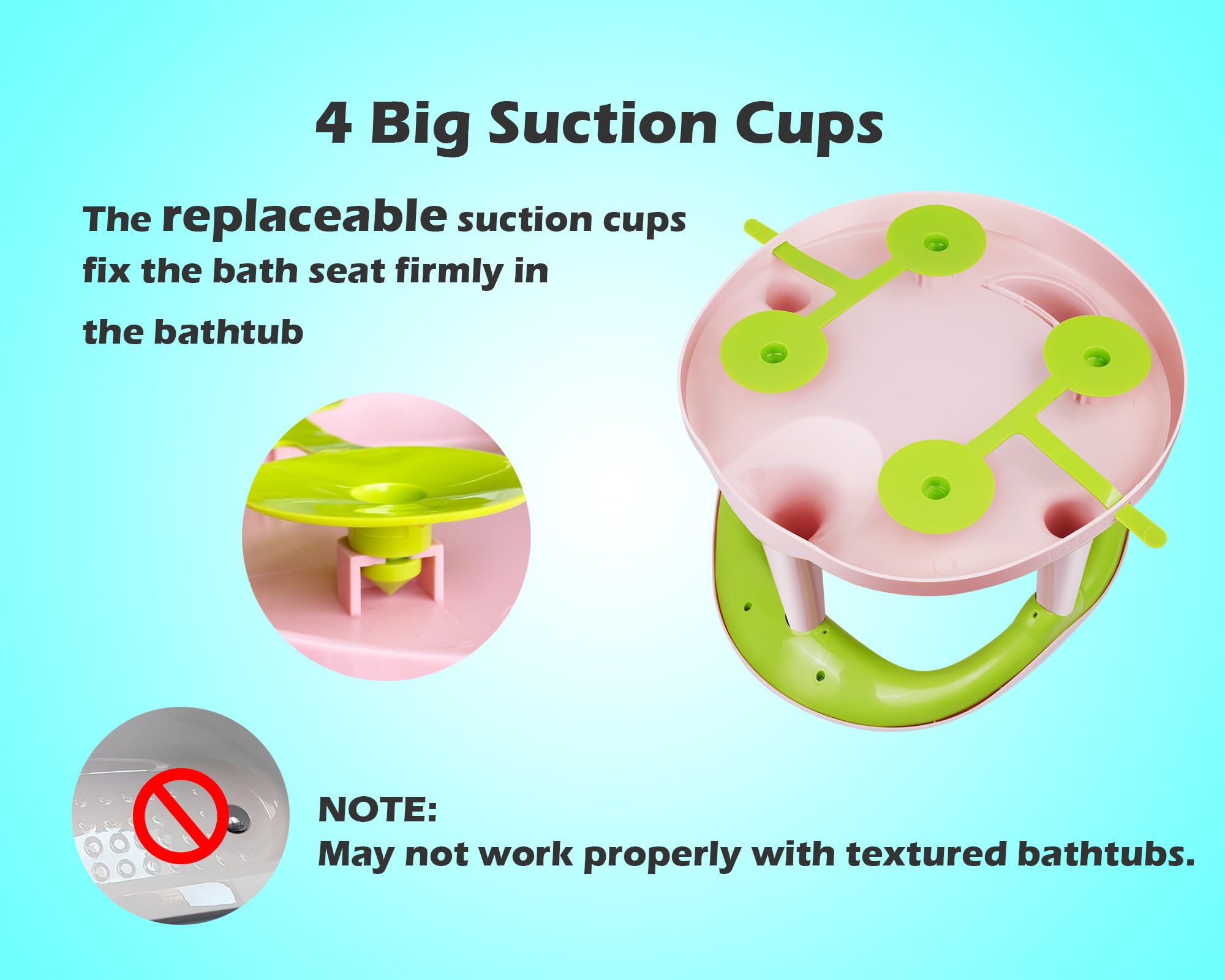 Baby Bath Seat for Babies 6 Months & Up/Integrated Non-Slip Mat/Infant Bath Seat Ring for Sitting Up in The Tub with Suction Cups (Inapplicable to Textured Tub)
