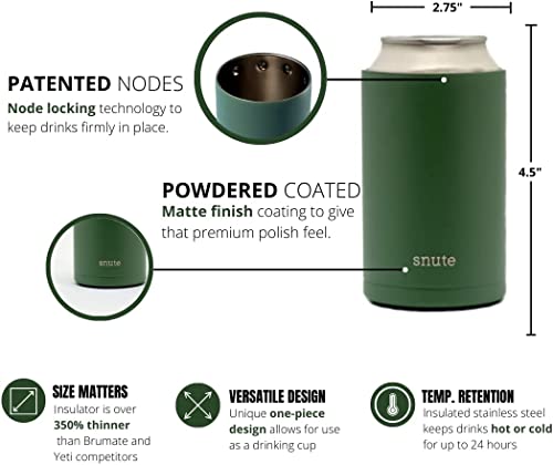 Snute Standard Can Cooler for Beer, Soda, Sparkling Water | Vacuum Insulated Stainless Steel Drink Sleeve Holder for 12oz Regular Cans (Olive)