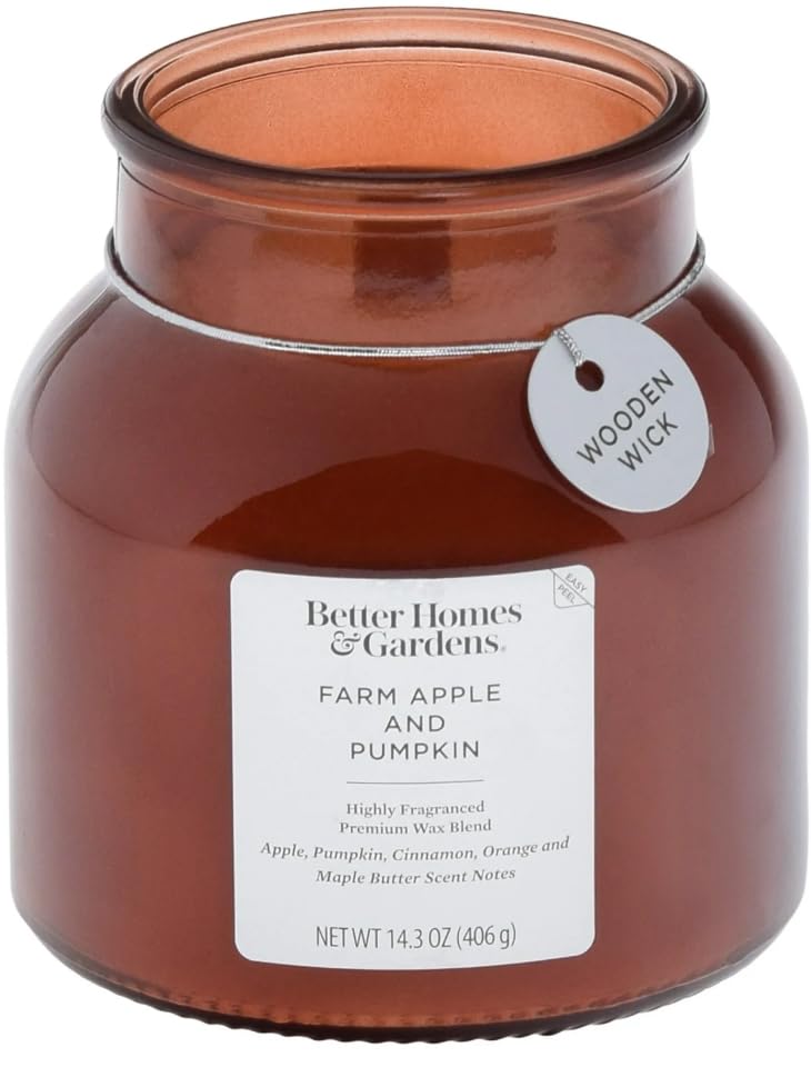 Better Homes & Gardens FarmApple Pumpkin Scented Wooden Wick 14.3oz Glass Jar Candle