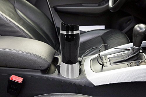 Mengshen Car Electric Mug - 12 Volt 400ML 50W Portable Cigarette Lighter Coffee Cup Kettle Pot Electric Rice Tea Insulated Stainless Steel Heating up to 100 degrees Celsius, CA102 Black