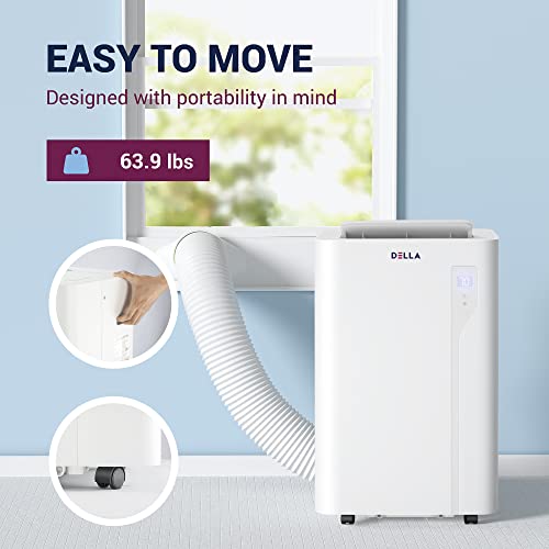 DELLA 14,000 BTU Portable Air Conditioner with Heat Pump Smart WiFi Enabled, Electric Auto Swing Fan Dehumidifier AC Unit with Remote Control Window Kit, Cools Up To 650 Sq. Ft.