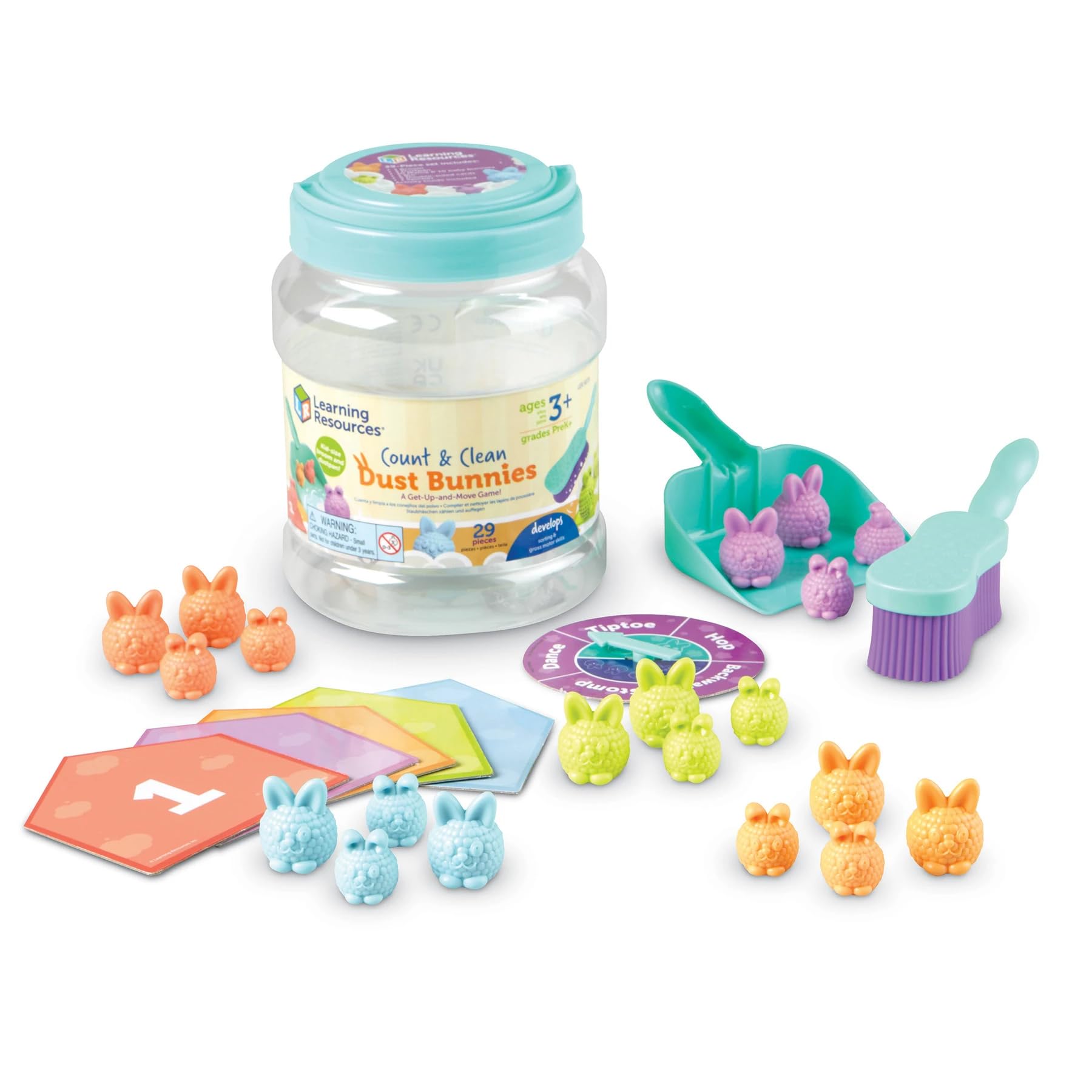Learning Resources Count & Clean Dust Bunnies, Toddler Activities, Educational Toys Set, Color Teaching Toys, 29 Pieces, Age 3+