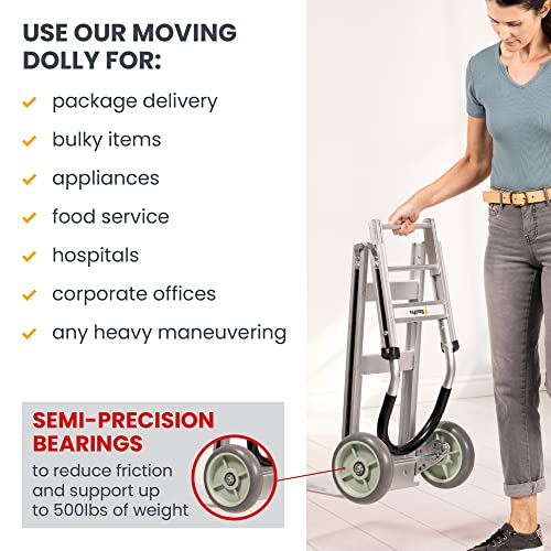 HaulPro Fully Assembled Foldable Hand Truck with 8" Mold-On Rubber Wheels β Horizontal Loop Handle. 500 Lb. Capacity Dolly for Travel, Moving and Office Use | 14 X 7.5 Extruded Aluminum Nose Plate