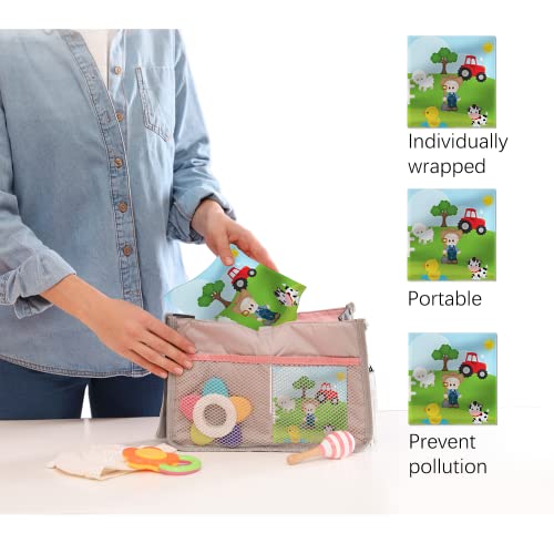 Disposable Stick-on placemats(Individually Wrapped) for Baby&Toddler&Kids, Sticky Table Cover placemats for Restaurant/Travel, Waterproof Cover 12''x18''(Farm Pattern)