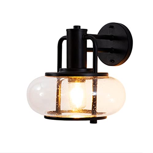 Wall Light Outdoor Waterproof Wall Lamp IP65, Simplicity Wall Sconce Fixture,Wall Lights with Clear Glass Shade for Porch Entryway Garden Wall Lamp Home (Color : Black)
