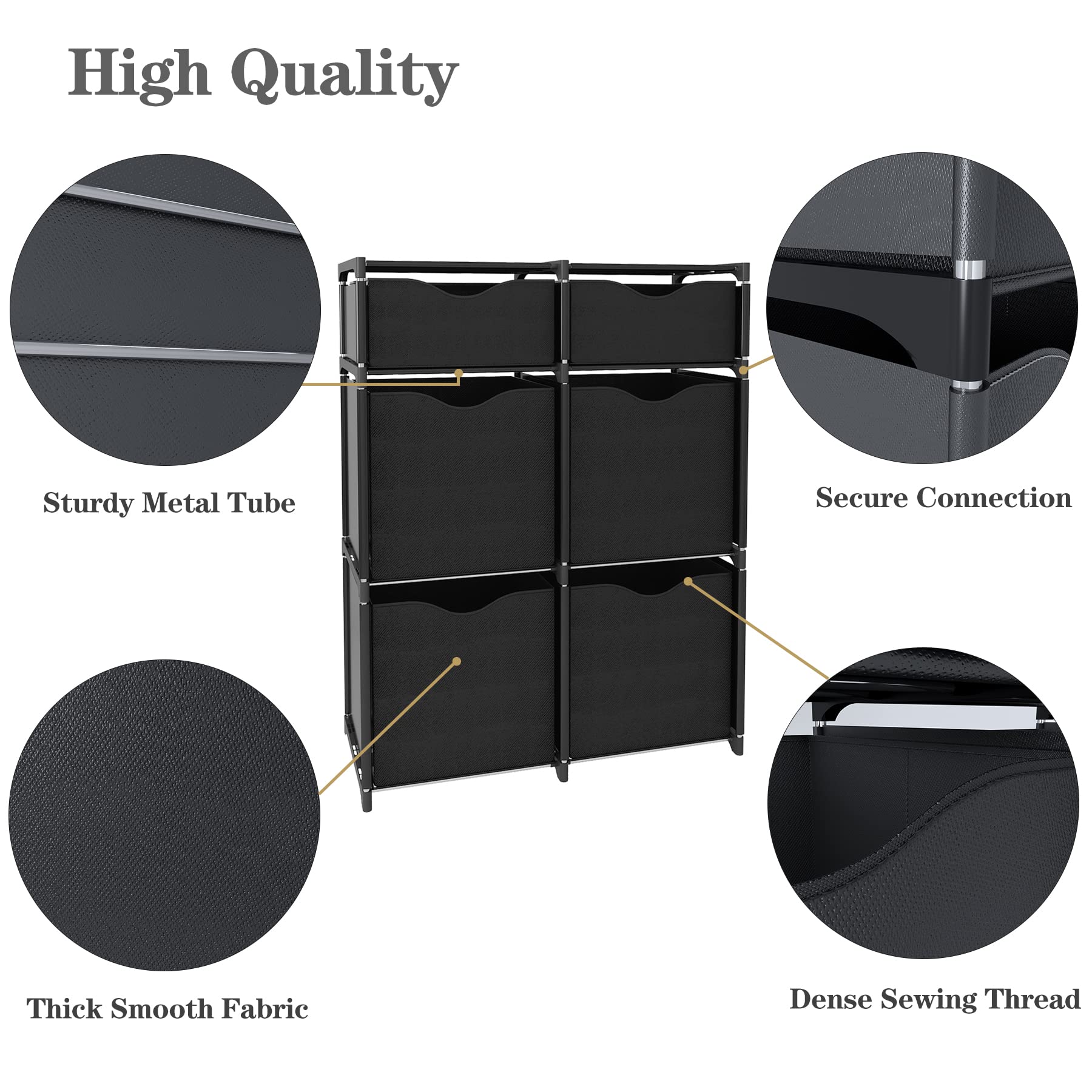 Dttwacoyh Closet Organizers and Storage Shelf Unit with 6 Storage Bins,Stackable Cube Storage Organizer,Drawer Organizers for Clothing,Book,Livingroom(Black)