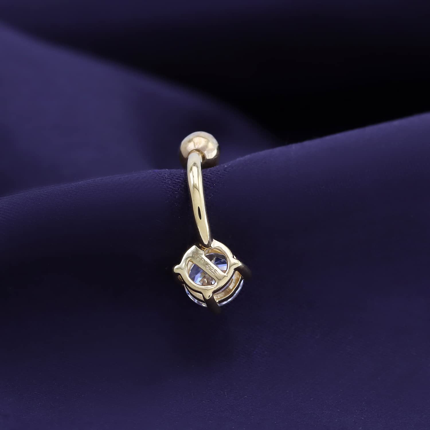 AFFY Round Shape Sparkling White Cubic Zirconia Body Piercing Belly Button Ring in 14K Yellow Gold Over Sterling Silver