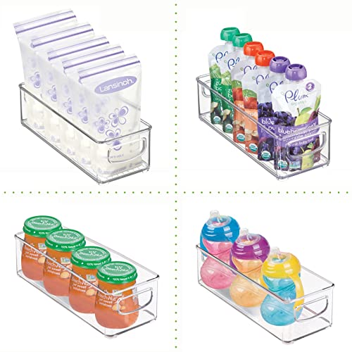 mDesign Small Plastic Nursery Storage Container Bins with Handles for Organization in Cabinet, Closet or Cubby Shelves - Organizer for Baby Food, Bibs, Formula - Ligne Collection - 4 Pack - Clear