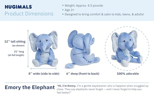 HUGIMALS Emory The Elephant 4.5 lb Heavy Cute Weighted Comfort Plush Large Unscented Self Care Stuffed Animal for All Ages - Kids, Teens and Adults