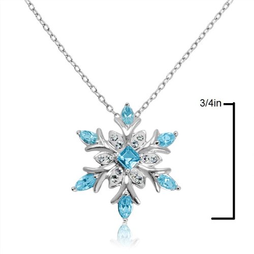 Amanda Rose Collection Sterling Silver Snowflake Pendant Necklace with SWAROVKSI Crystals (Blue and White)