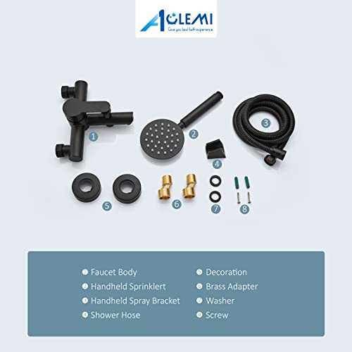 Aolemi Matte Black Wall Mount Bathtub Faucet with Handheld Sprayer Single Handle Shower Mixer Tap 6 Inch Center Bathroom Tub Faucet Stainless Steel SUS304