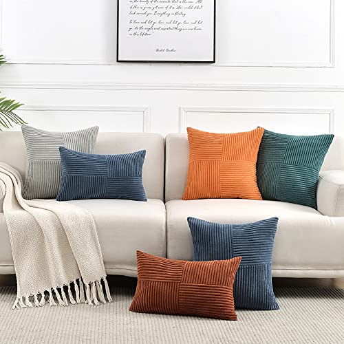 Fancy Homi 2 Packs Rust Boho Decorative Throw Pillow Covers 18x18 Inch for Living Room Couch Bed, Farmhouse Home Decor, Soft Corss Corduroy Patchwork Textured Terracotta Accent Cushion Case 45x45 cm