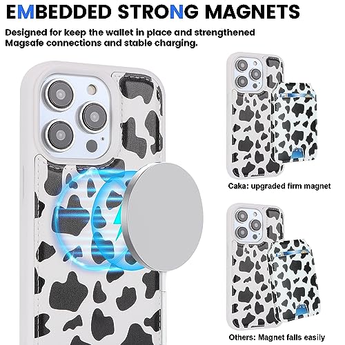 Havaya for iPhone 13 Pro Max Case with Card Holder iPhone 12 Pro Max Case Magsafe Compatible magsafe Wallet Detachable 2-in-1 for Women and Men-Cow Print Black