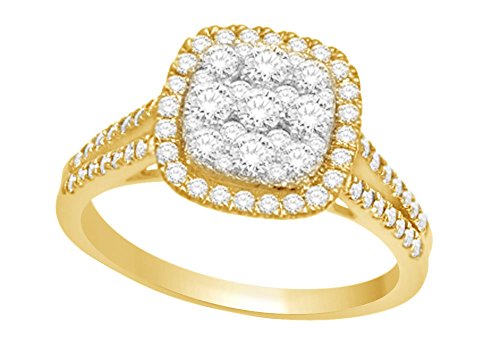 AFFY Square Cluster Split Shank Engagement Wedding Ring In 14k Yellow Gold With Round Cut White Natural Diamond With Ring Size 12