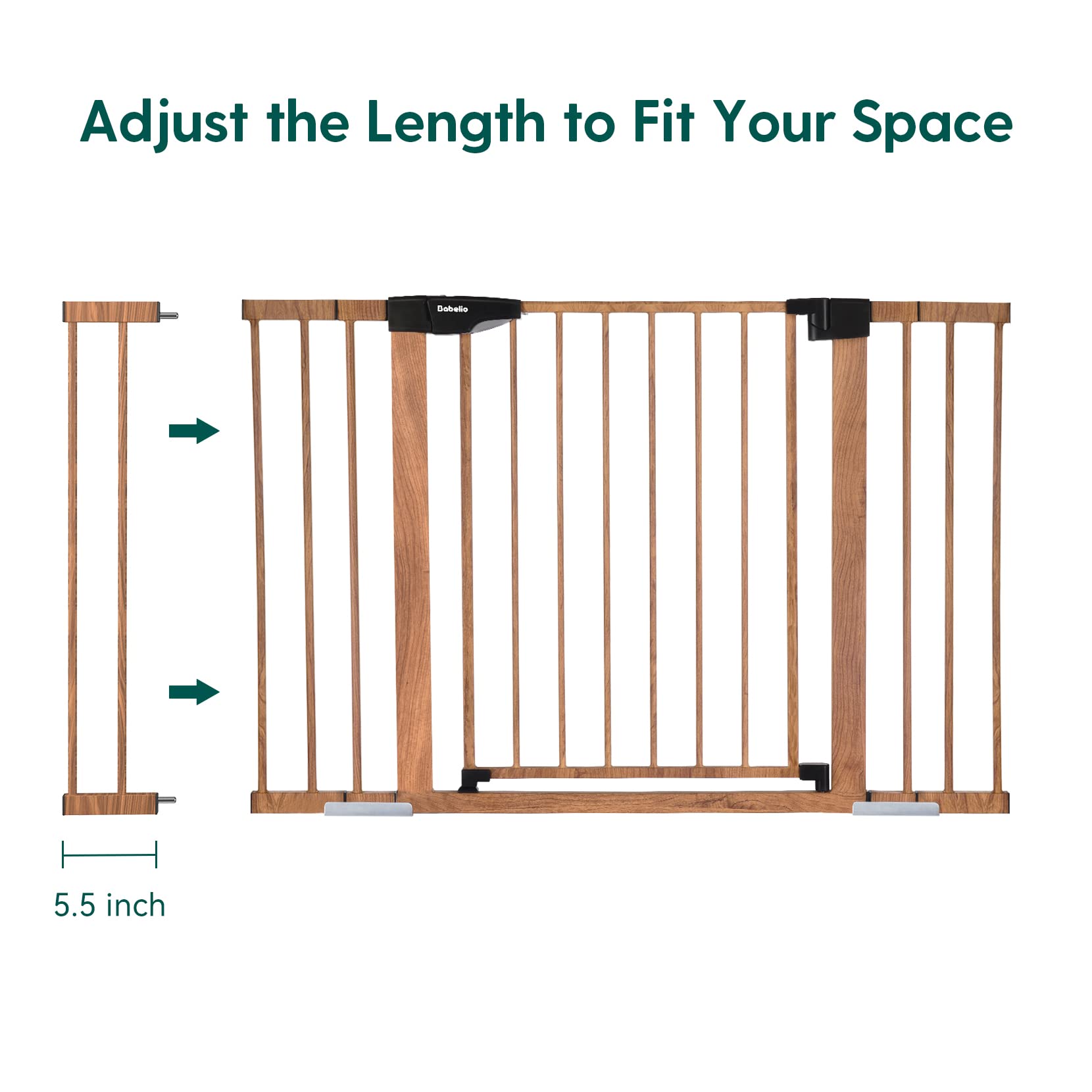 BABELIO 29-53.5 Inch Extra Wide Metal Baby Gate with Wood Pattern,Pressure Mounted, Easy Install, No Drilling, No Tools Required, with Wall Protectors and Extenders