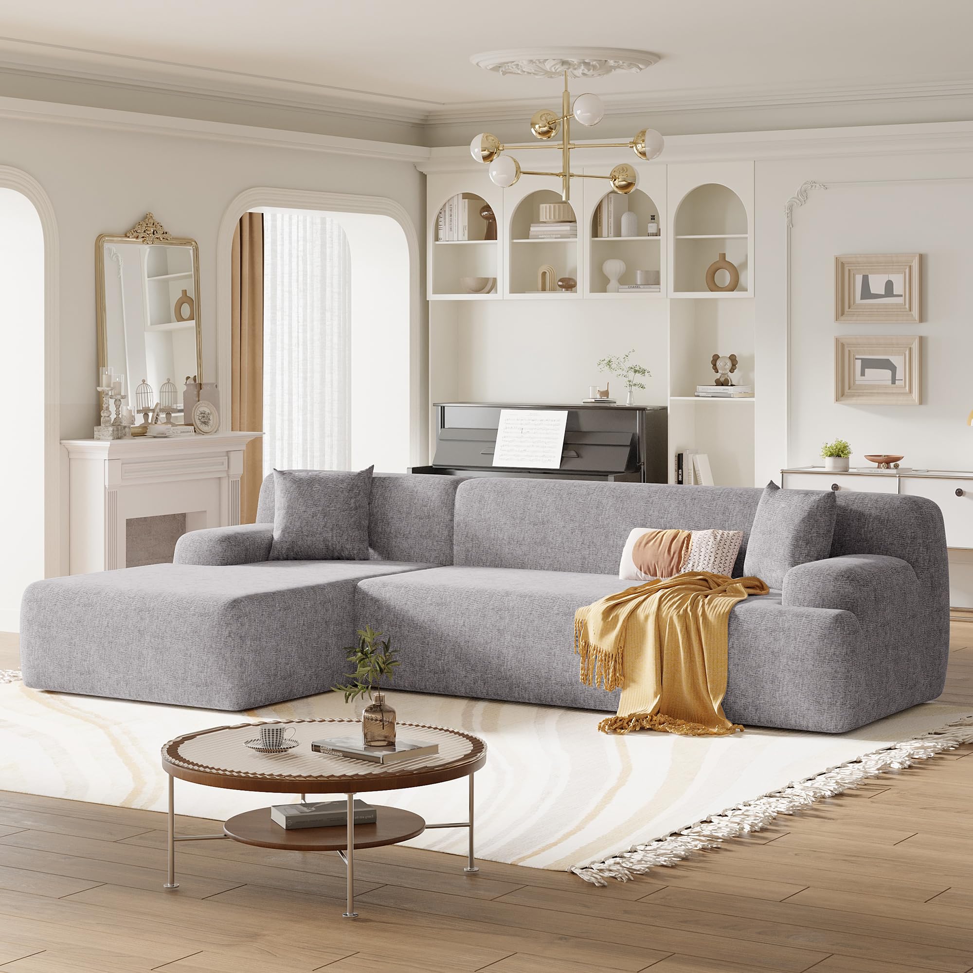 BAMOOLI 109'' Modular Sectional Couch, Modern L-Shape Floor Sofa with Chaise Lounge, Comfy Chenille Fabric Sponge Sofa Couch, Upholstered Corner Cloud Couch for Living Room, Bedroom, Apartment, Grey