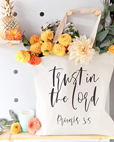 The Cotton & Canvas Co. Trust in the Lord, Proverbs 3:5 Beach, Shopping and Travel Resusable Shoulder Tote and Religious Bible Verse Handbag