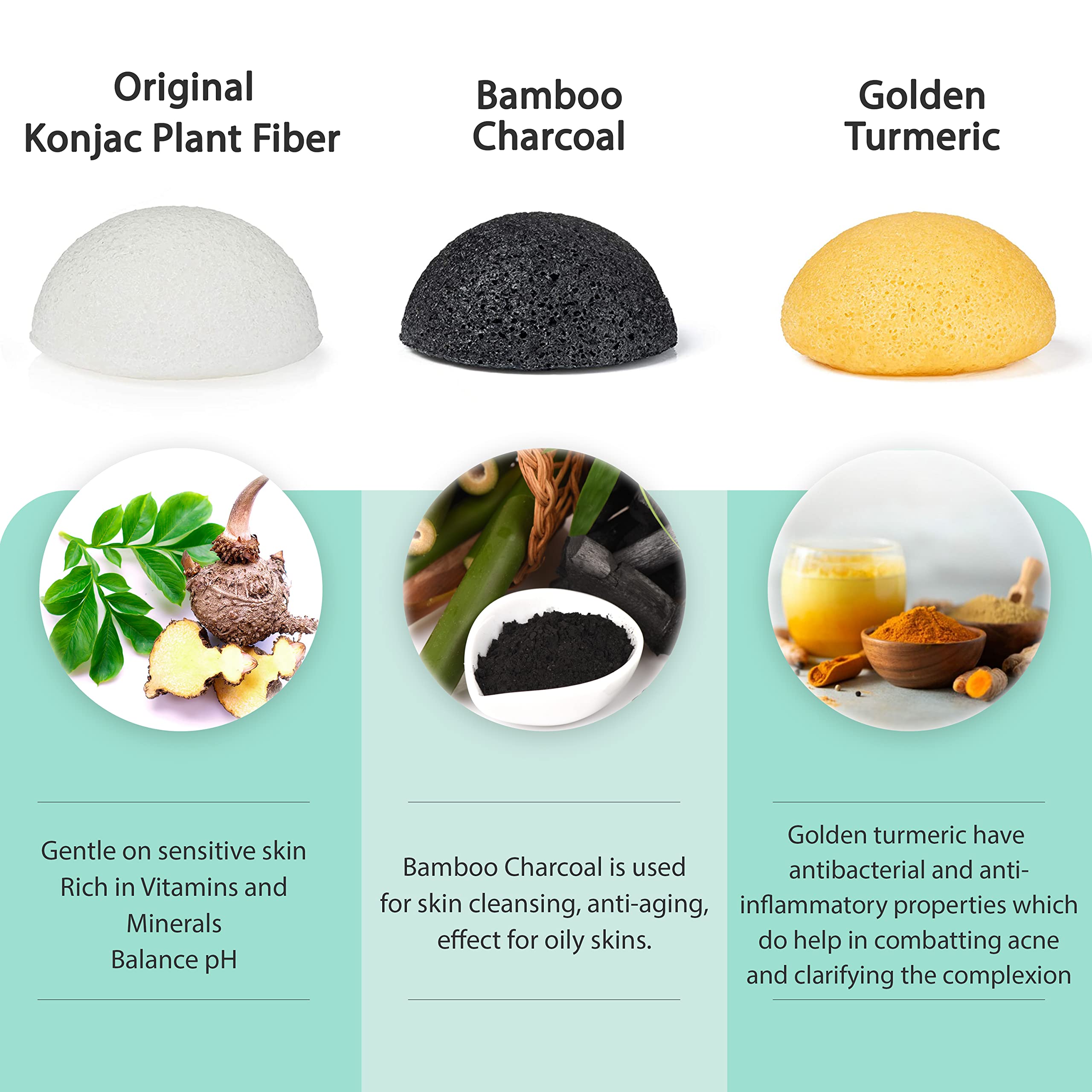 pureSOL Konjac Sponge - Activated Charcoal - Facial Sponge, 100% Natural Sponge, Eco-Friendly - Great for Acne, Exfoliating