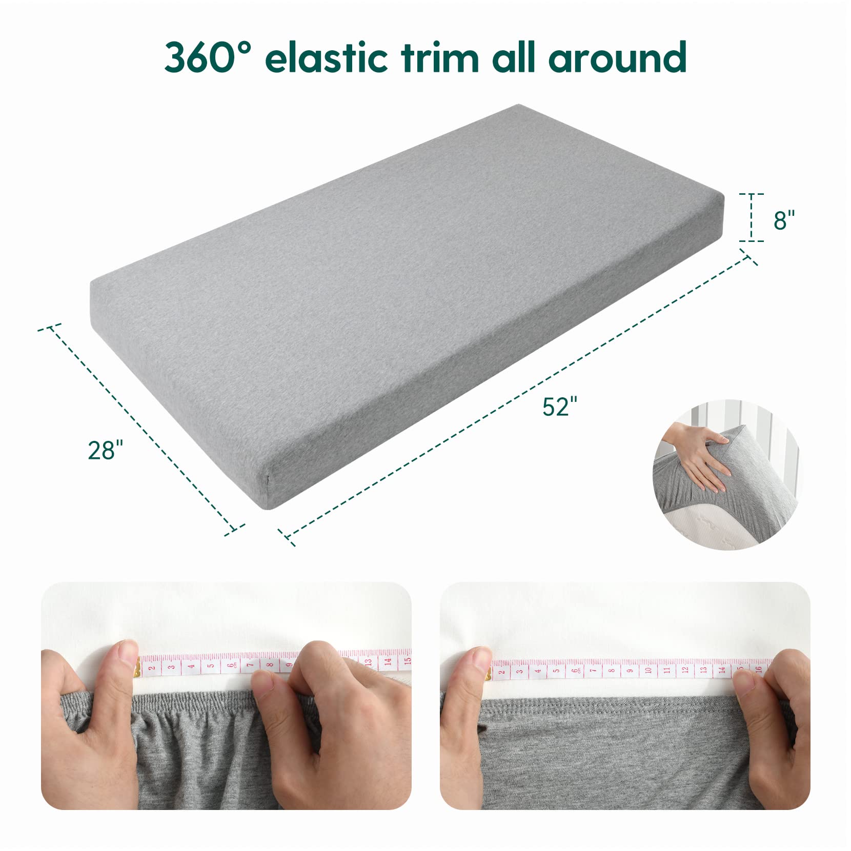 Babelio Fitted Crib Sheets for Standard Crib and Toldder Mattress, 100% Cotton, Ultra Soft and Breathable, 52 x 28 x 8 inches (Pack of 1) - Gray