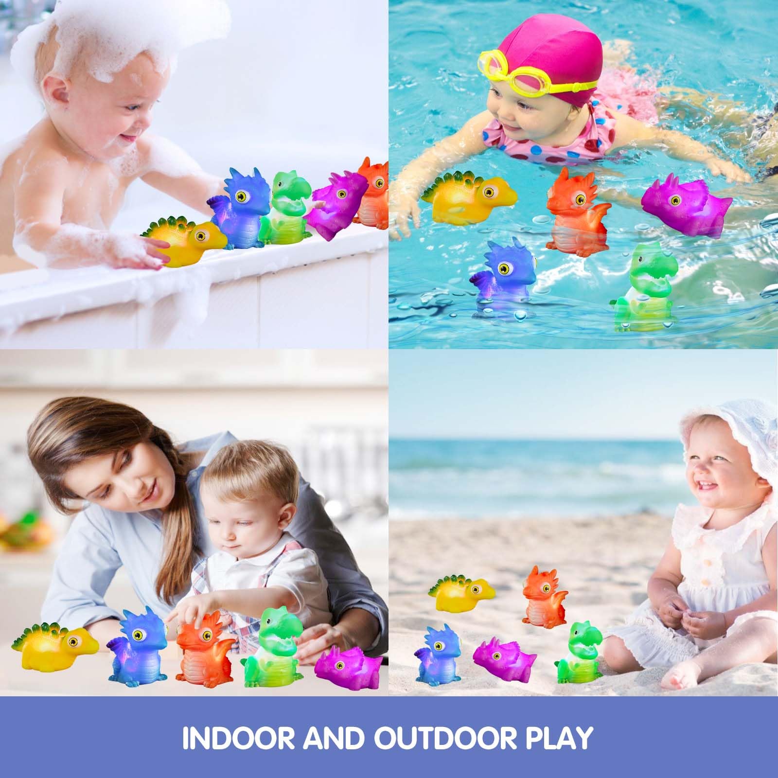 Dinosaur Toy Auto Flashing Dinosaur Model Glowing Figures Bath Toy Playset 5 pcs