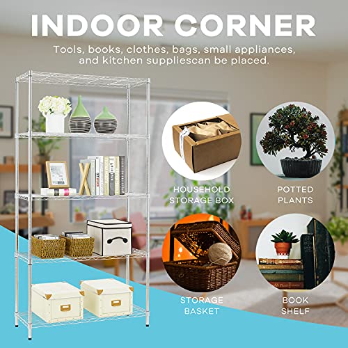 HCY Garage Shelving, 72*36*14inch Metal Shelves 5 Tier Wire Shelving Unit Adjustable Heavy Duty Sturdy Steel Shelving for Pantry Garage Kitchen (Chrome)