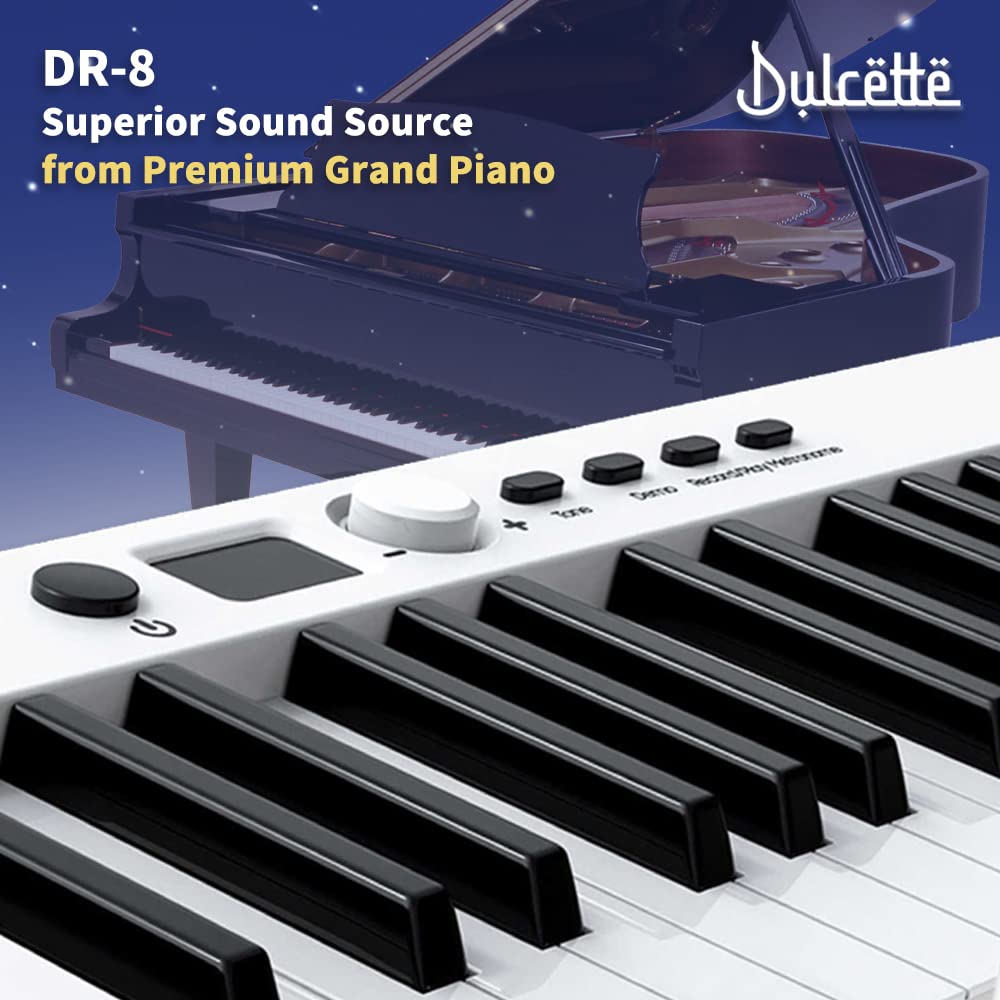 Dulcette *NEW* Foldable Electric Piano Keyboard | 88 Keys Portable Keyboard | Semi-Weighted Touch Sensitive Keys | MIDI & Dual Speakers Sustain Pedal | Digital Piano FREE Bag (White)