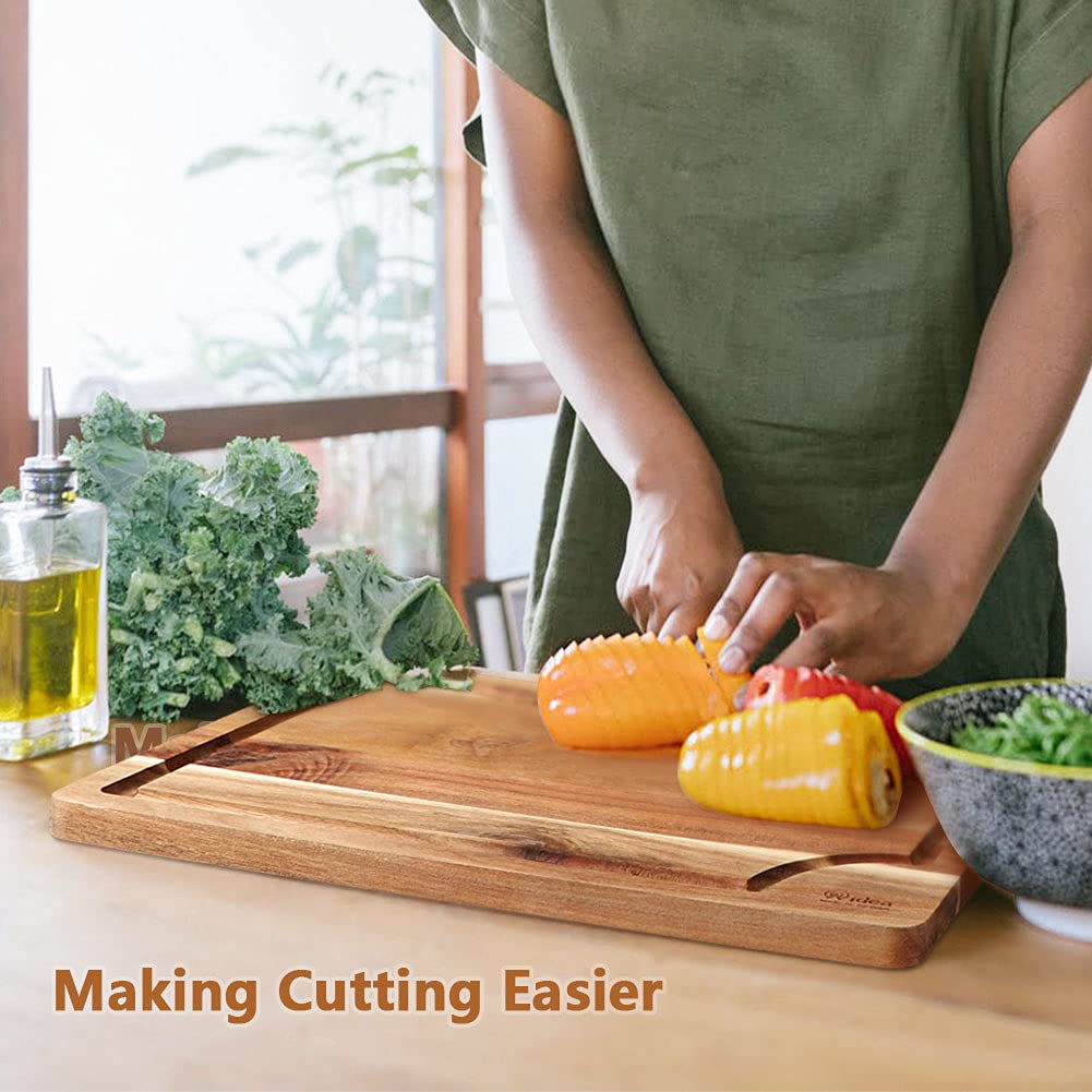 AIDEA Acacia Wood Cutting Board, Cutting Boards for Kitchen Chopping Board with Handle Set of 3 for Meat/Vegetables/Fruits
