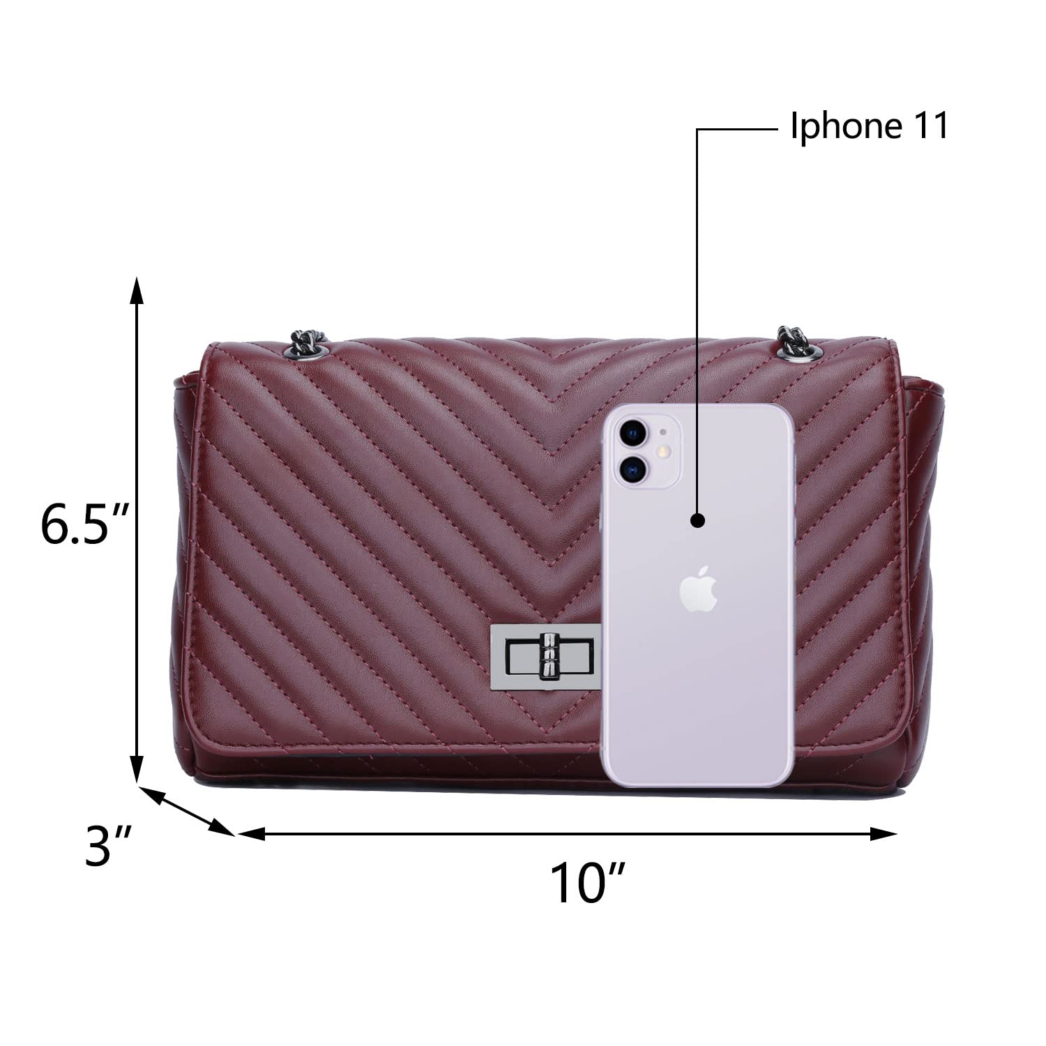 KKXIU Quilted Multiple Pocket Women Crossbody Bag with Chain Strap Stylish Ladies Shoulder Clutch Purse (a-Wine)