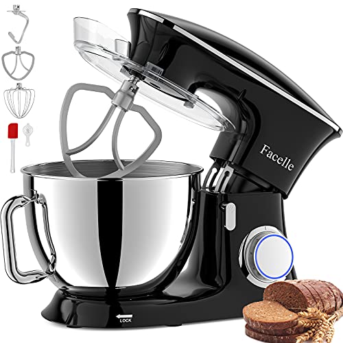 Facelle Stand Mixer, 8.5 Quart Electric Mixer, 660W 6-Speed Tilt-Head Kitchen Electric Food Mixer with Beater, Dough Hook and Wire Whip, Black