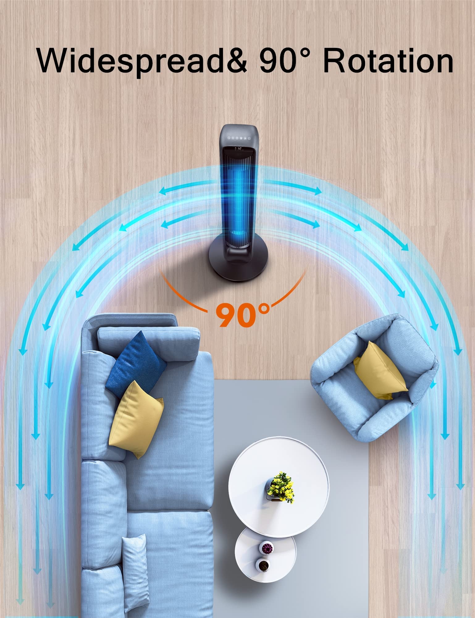 Delvit Tower Fan,90° Oscillating Fan with 12 Speeds, 4 Modes, Night Light, 12H Timer, LED Display,28db Quiet Portable Bladeless Fan Remote control for Bedroom, Living Room & Office