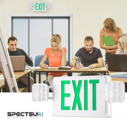 SPECTSUN Exit Sign with Emergency Light, Green Emergency Exit Lights with Battery Backup - 2 Pack, Exit Light with Emergency Light/Photoluminescent Exit Sign/Emergency Exit Light Led/Lighted Exit Sign