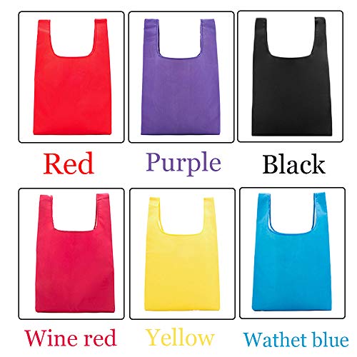 Reusable Grocery Bags Set of 6 Foldable Shopping Tote Bag,Washable, Durable and Lightweight (Solid Color Bags 6 Pack)