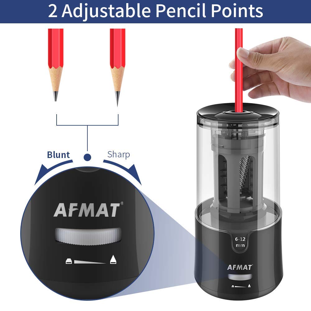 AFMAT Electric Pencil Sharpener, Auto Stop, Super Sharp & Fast, Electric Pencil Sharpener Plug in for 6-12mm No.2/Colored Pencils/Office/Home-Green