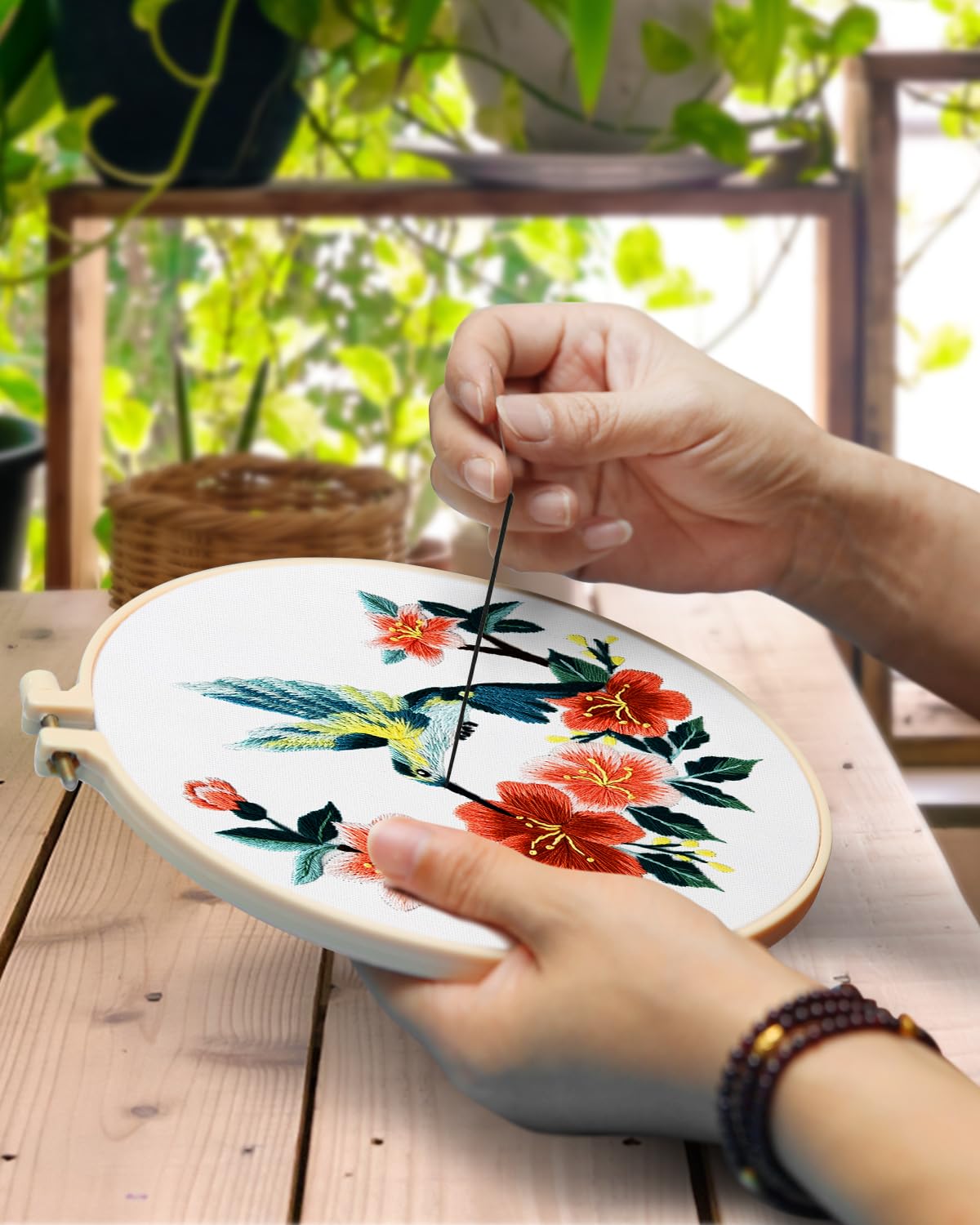 TINDTOP Hummingbird and Flower Embroidery Kit for Adults