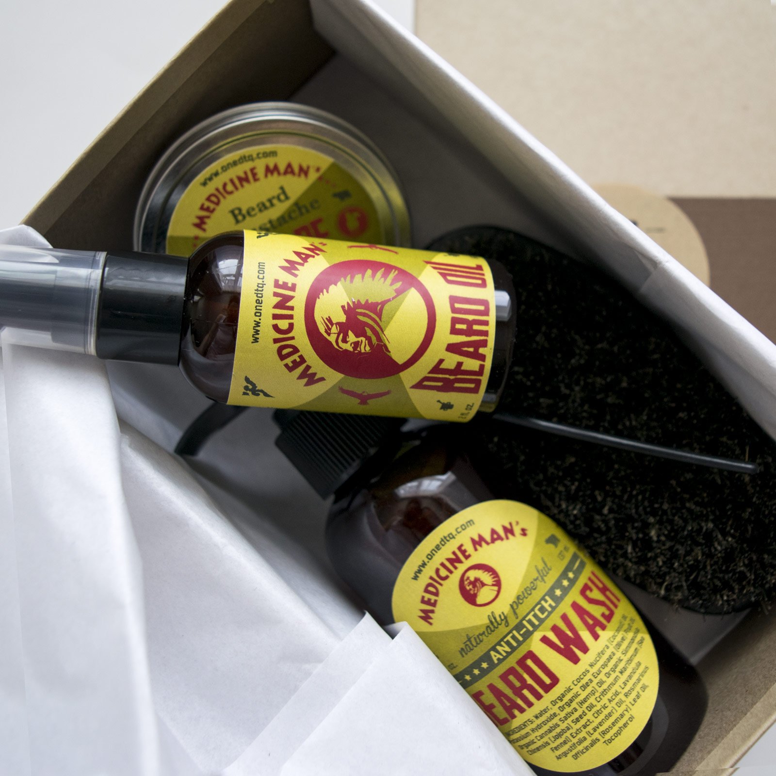 Medicine Man’s Anti-Itch Beard & Mustache Kit - Beard Itch Wash, Oil, Balm, Brush - Beard Treatment Products in Premium Gift Box