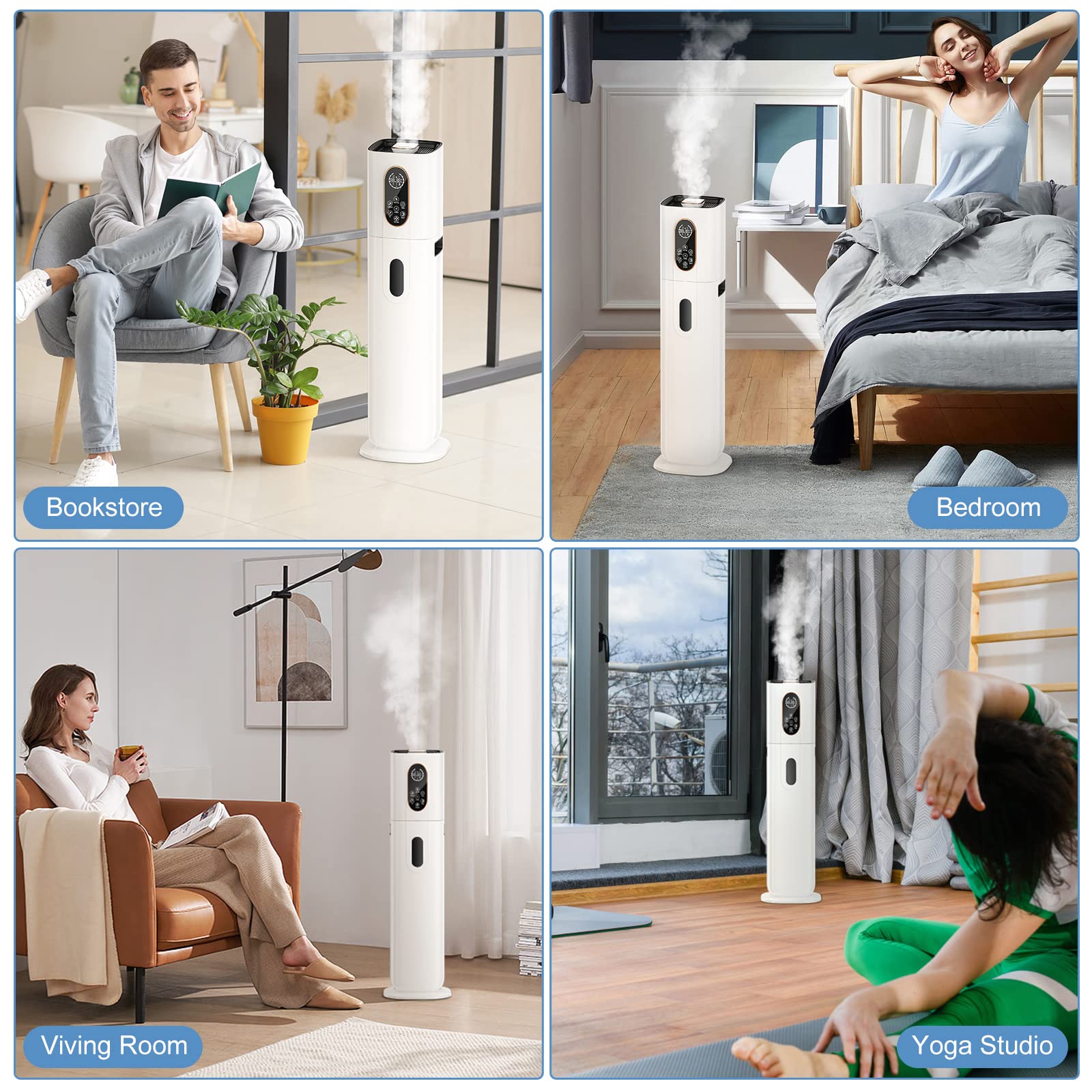 Humidifier for Large Room Bedroom, BITOWAT Warm & Cool Mist Humidifiers 9L/2.38 Gallon, Top Fill, Essential oil Tray, Custom Humidity, 3 Mist Level, Timing Setting, Remote Control