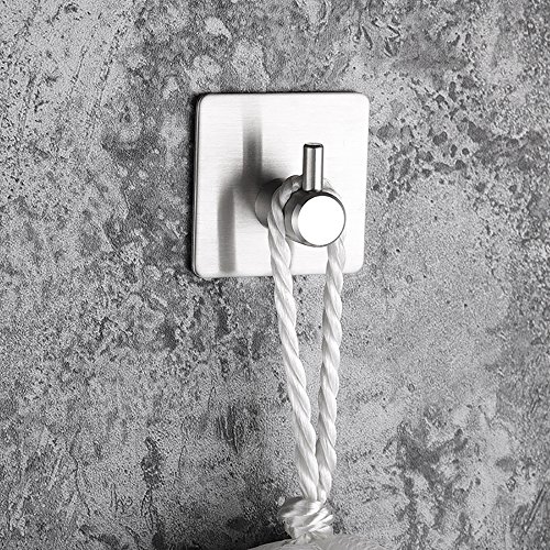 SKEMIX Self Adhesive Hooks,Heavy Duty Wall Hooks Coat Hooks Robe/Towel Hooks, 304 Stainless Steel Brushed Nickel Bathroom Kitchen Organizer (4-Pack)