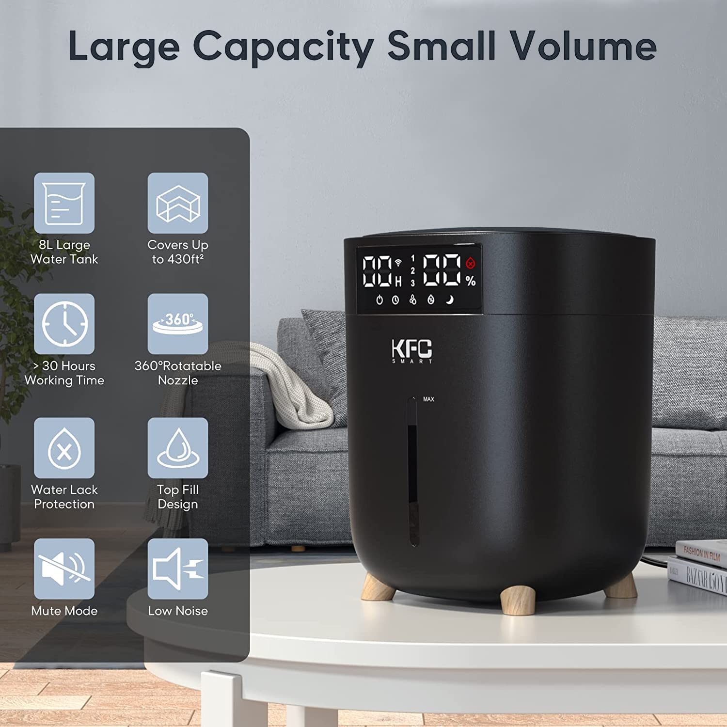 Humidifiers for Bedroom Large Room - Smart 8L Top Fill Cool Mist Humidifiers for Home, Nursery, Baby, Plant with Essential Oil Diffuser, Ultrasonic Air Humidifier with Adjustable 360° Rotation Nozzle