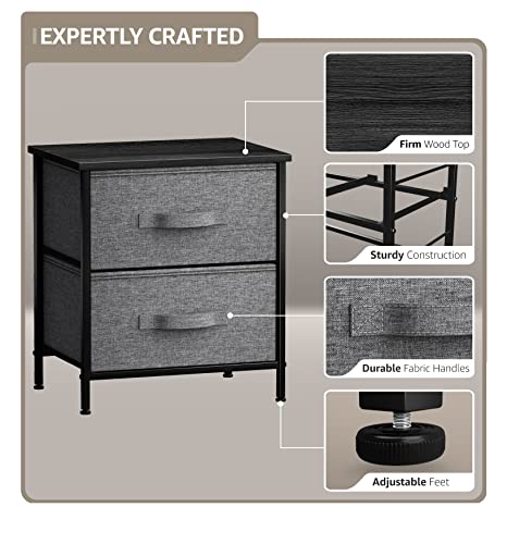 Sorbus Nightstand with 2 Drawers - Bedside Furniture End Table Night Stand - Steel Frame, Wood Top & Easy Pull Modern Print Fabric Bins - Small Dresser & Chest for Home, Bedroom Accessories & Office