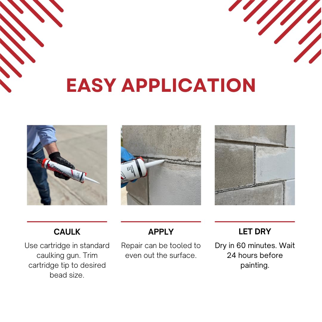 Akona Mortar Repair Tube - Tuckpointing, Sealing, & Repairing Stone, Brick, & Block Walls, Gray, Paintable, Fast Drying (10 Ounce, 1)